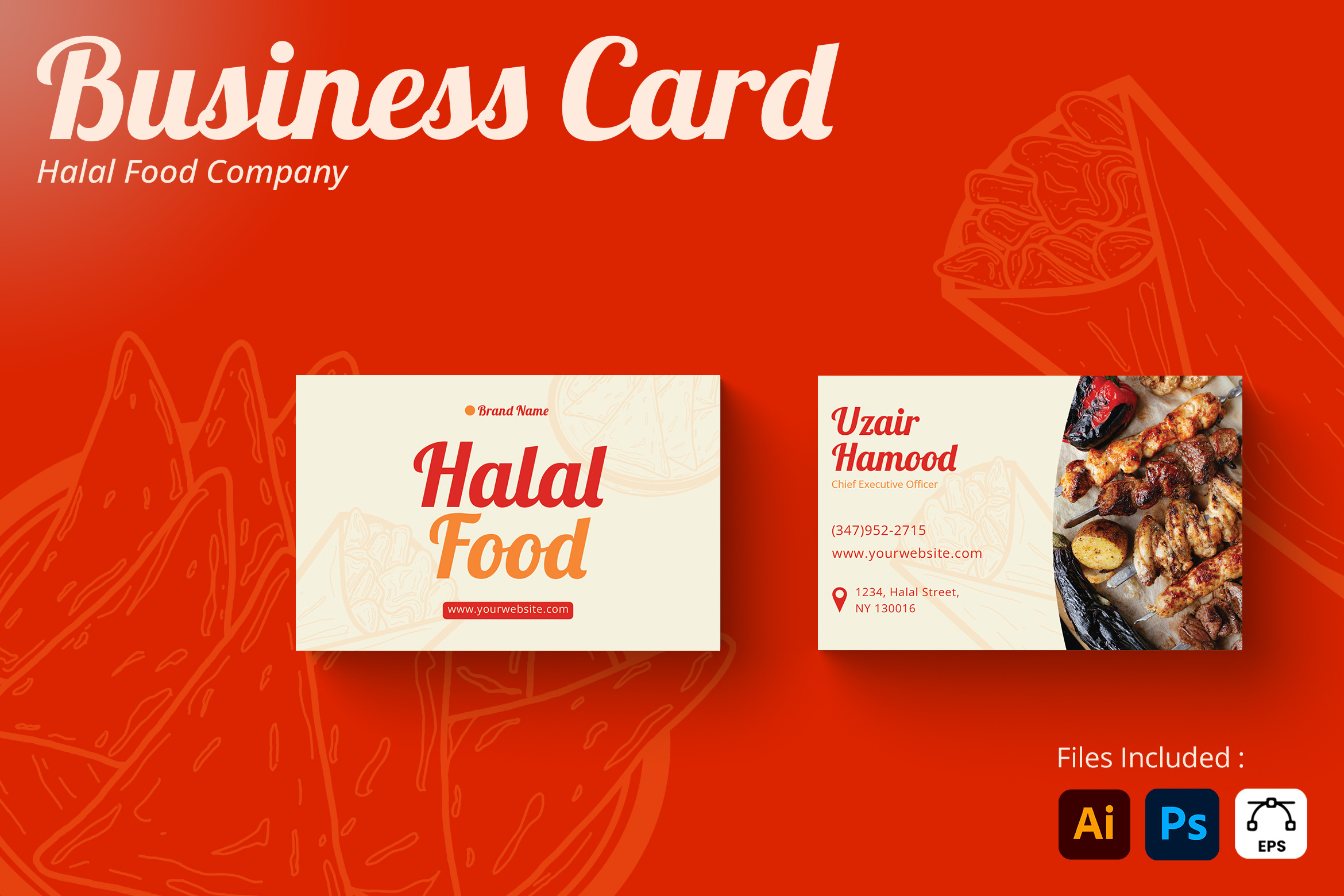 Halal Food - Business Card, a Business Card Template by StreaksideStd