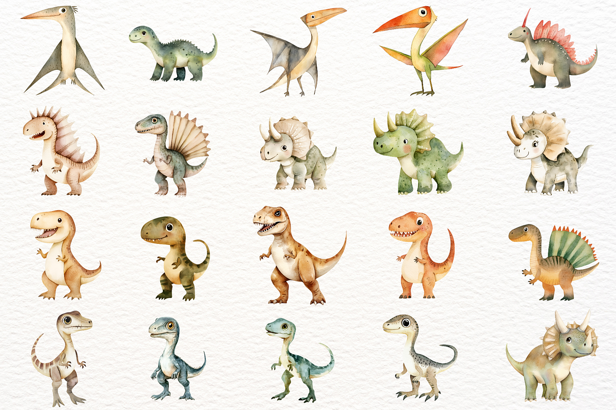 Cute Dinosaur Watercolor Cliparts, an Animal Illustration by ...