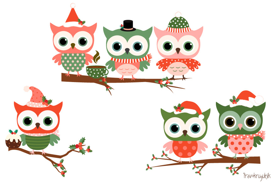 Cute Christmas owls clip art set, an Illustration by Pravokrugulnik