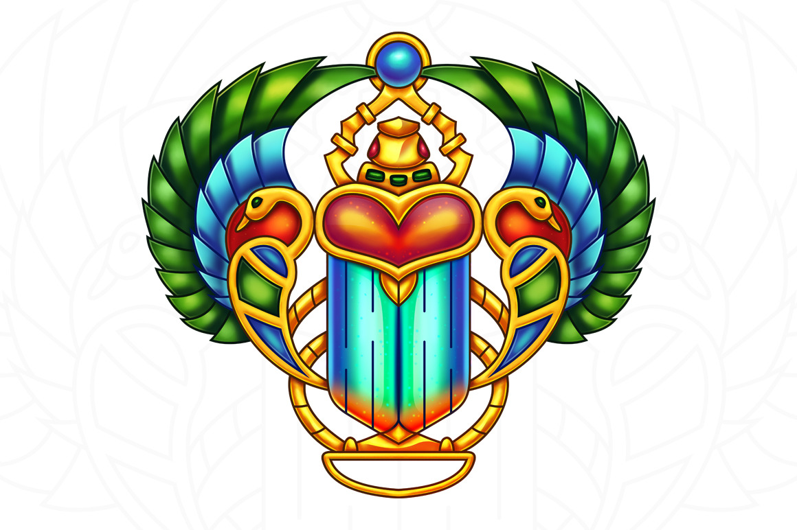 Colorful Egyptian Scarab D. Painting, a Decorative Illustration by pixaroma