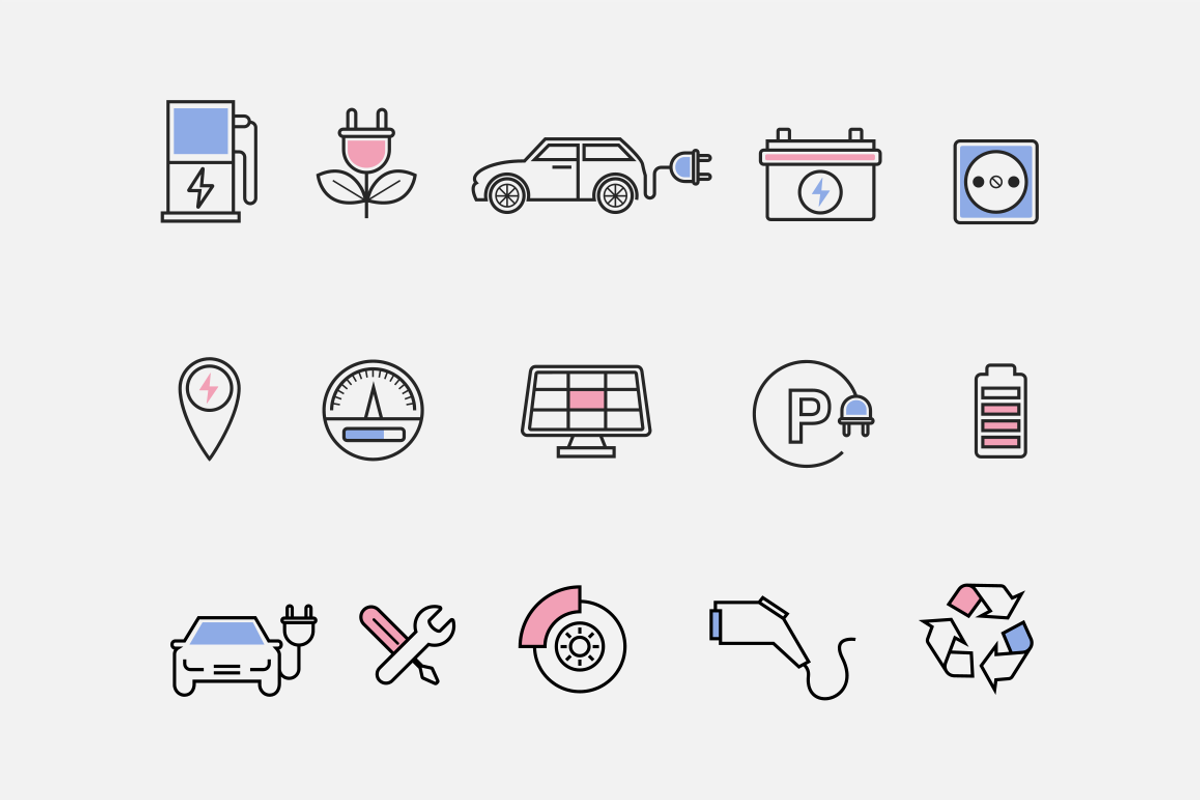 15 Electric Car Icons, an Outline Icon by Creative VIP