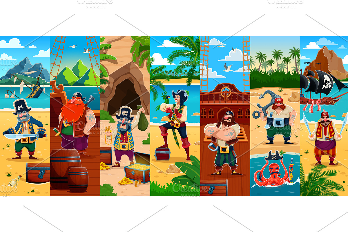 Caribbean pirate characters, a Person Illustration by Vector Tradition