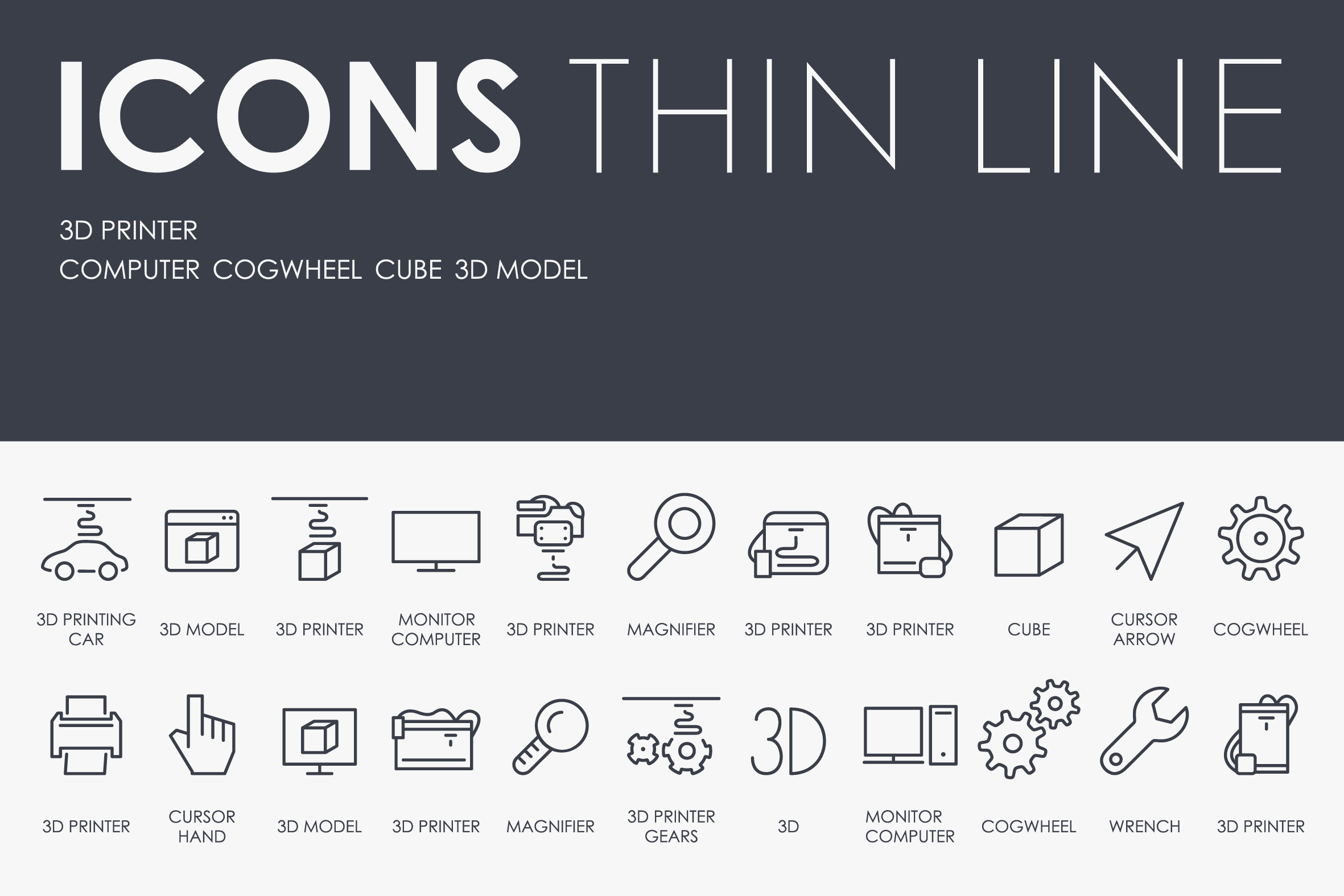 3d printer thinline icons, an Outline Icon by Palau