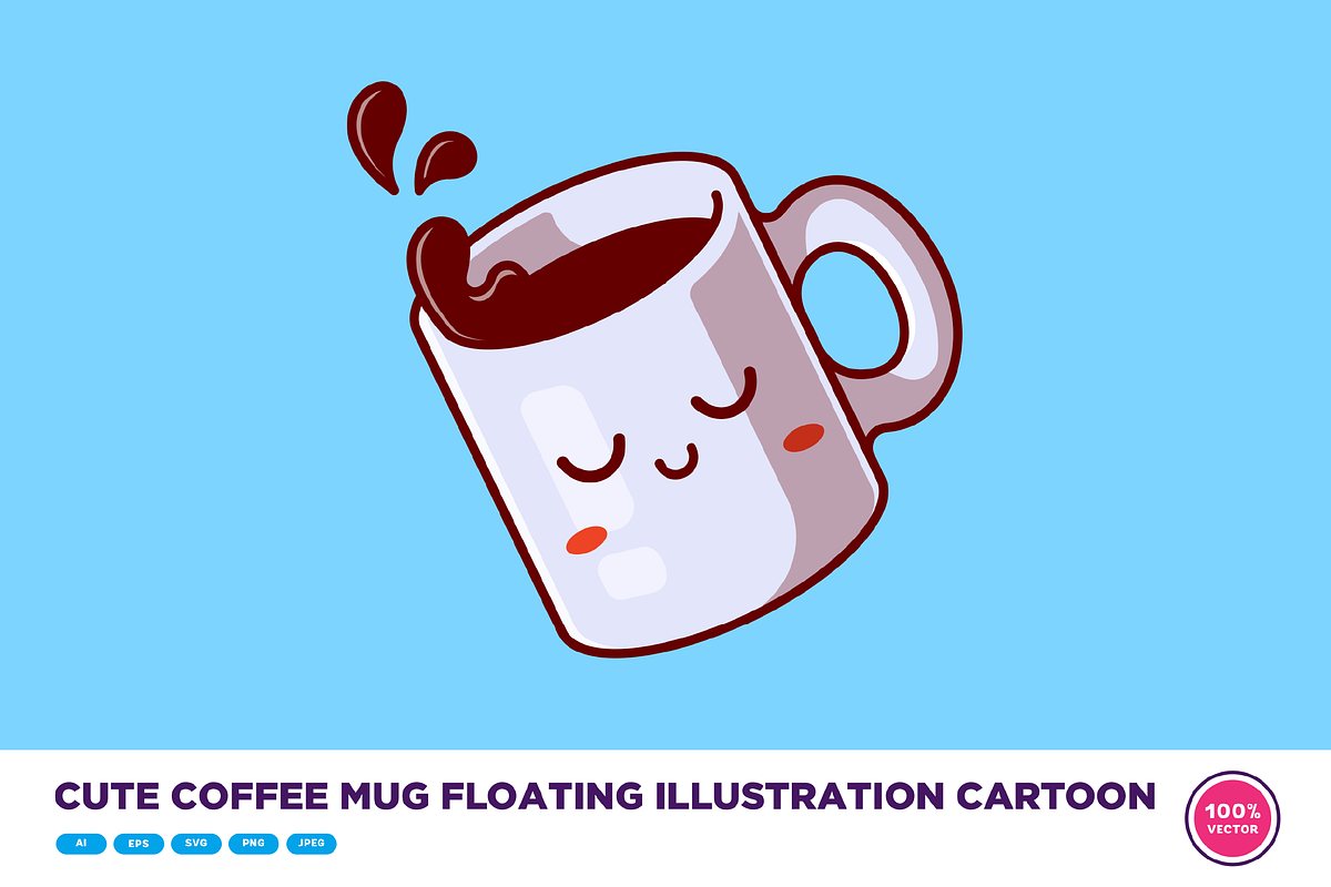 Cute Coffee Mug Floating Cartoon, a Food Illustration by Catalyst Labs