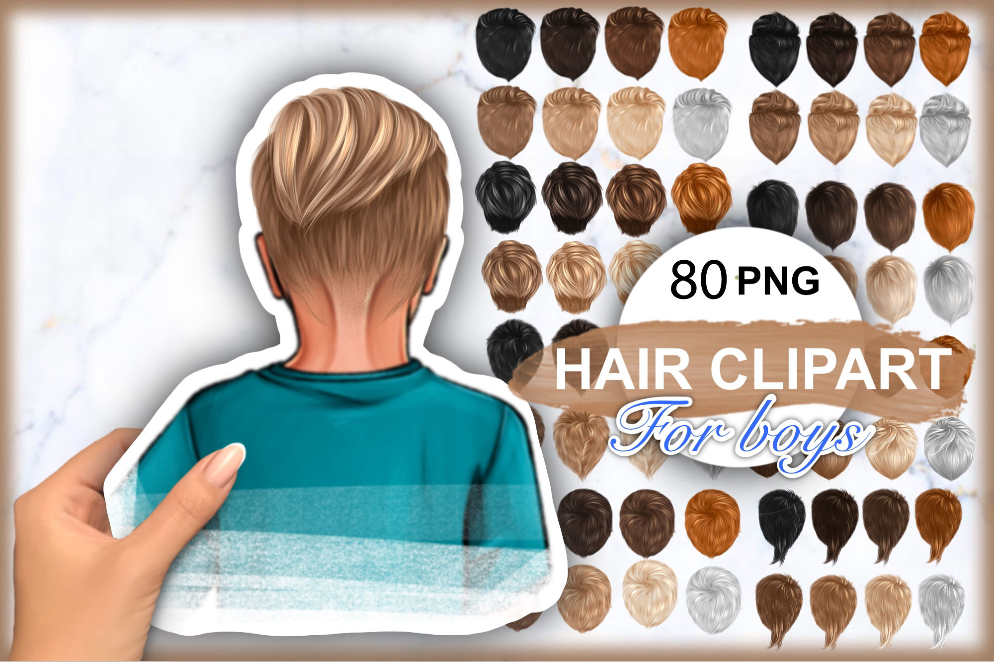 Hair Clipart for boy 80 hairstyles, an Illustration by Elenbushe