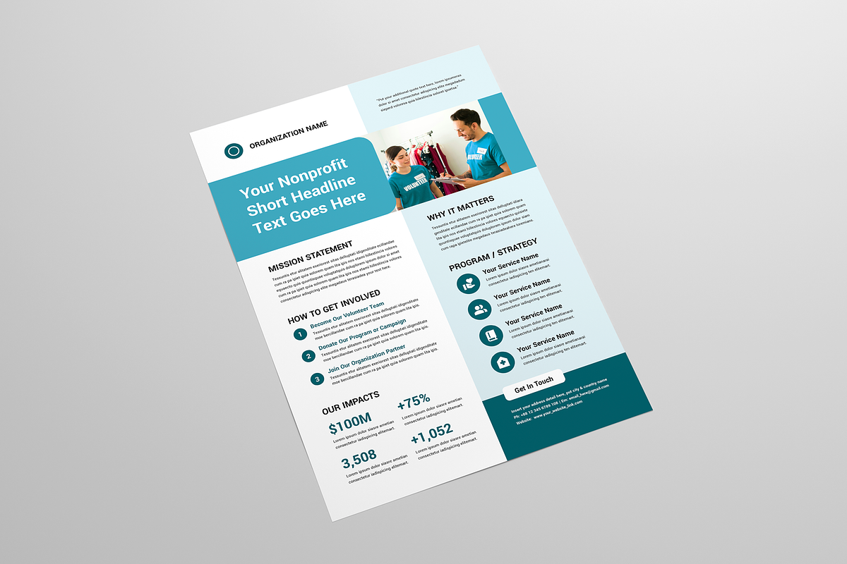 Nonprofit One Pager | Canva & Word, a Flyer Template by Leaflove