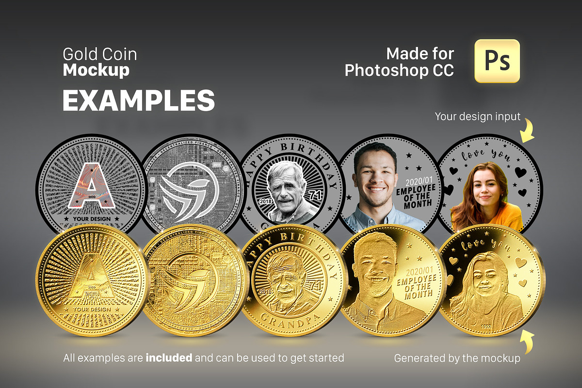Gold Coin Mockup for Photoshop CC, a Product Mockup by FEINGOLD