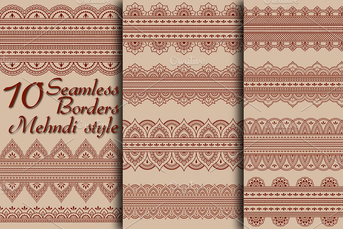Seamless Mehndi borders, a Pattern Graphic by Katika Shop