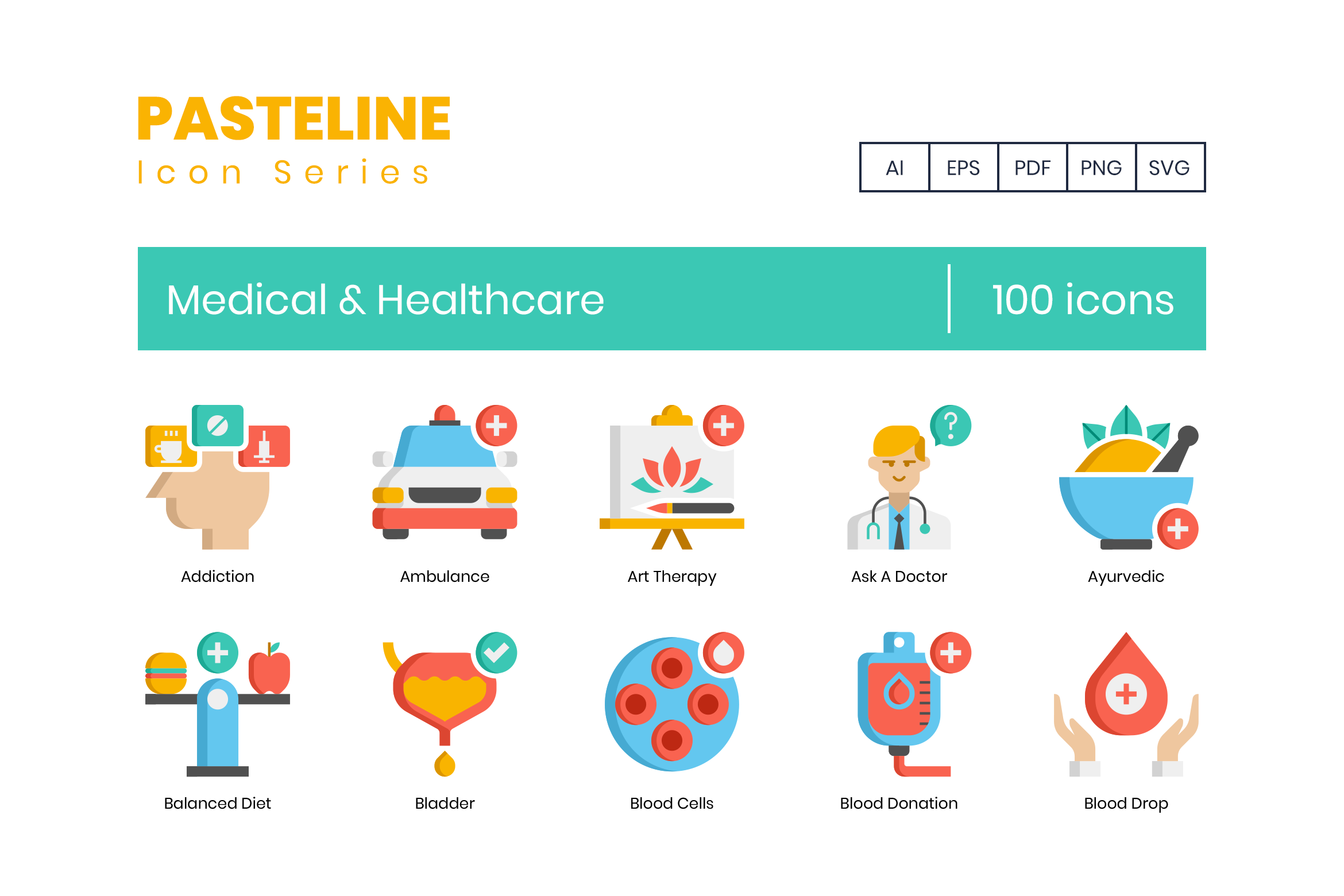 100 Medical & Healthcare Icons, an Outline Icon by Flat Icons