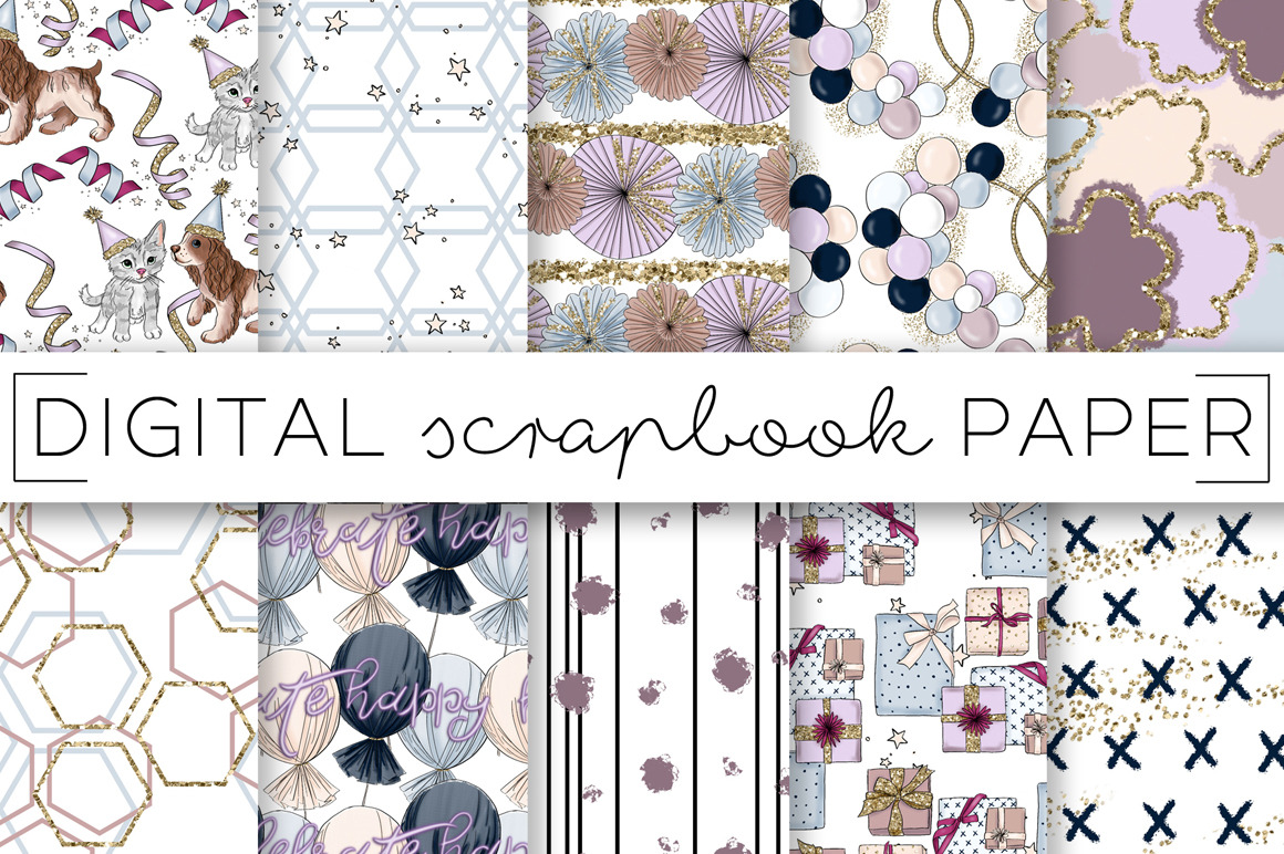 Blue Lavender Party Digital Papers, a Pattern Graphic by TWG Designs