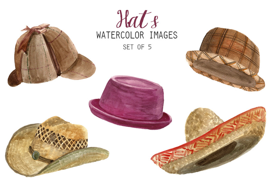 Watercolor Hats Clipart, an Illustration by YesFoxy