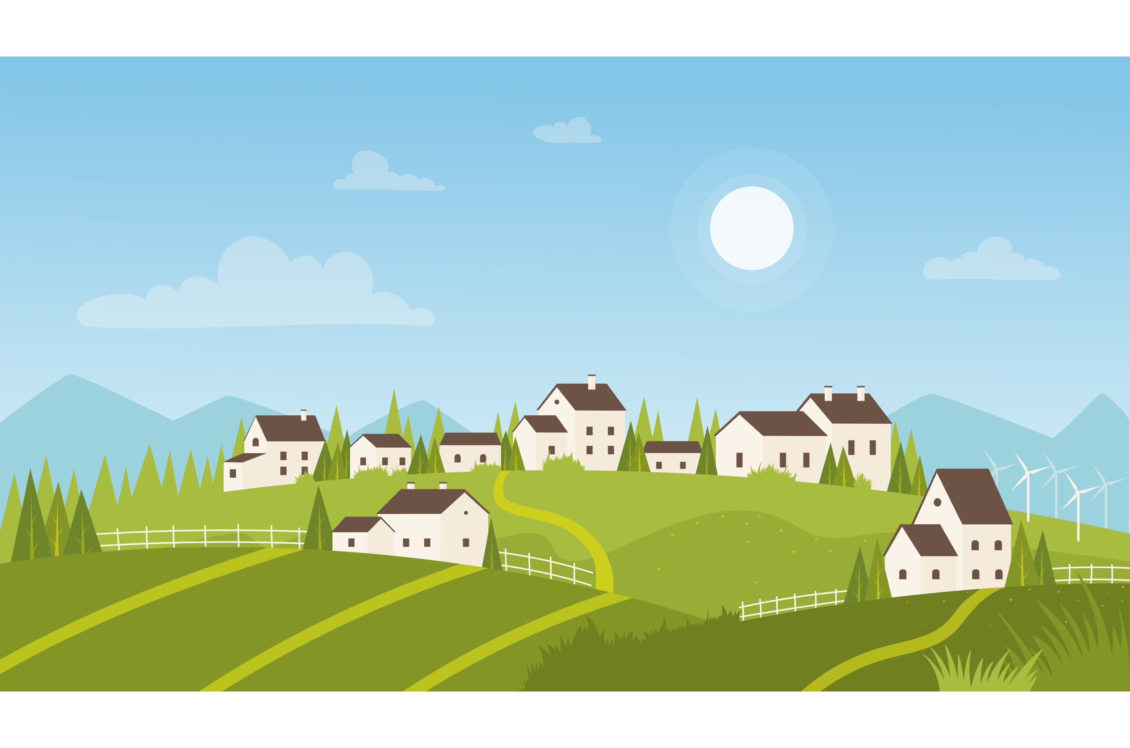 Summer landscape with village, an Illustration by Flashvector