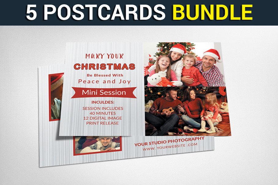 5 Christmas Cards Bundle, a Card Template by graphicforest