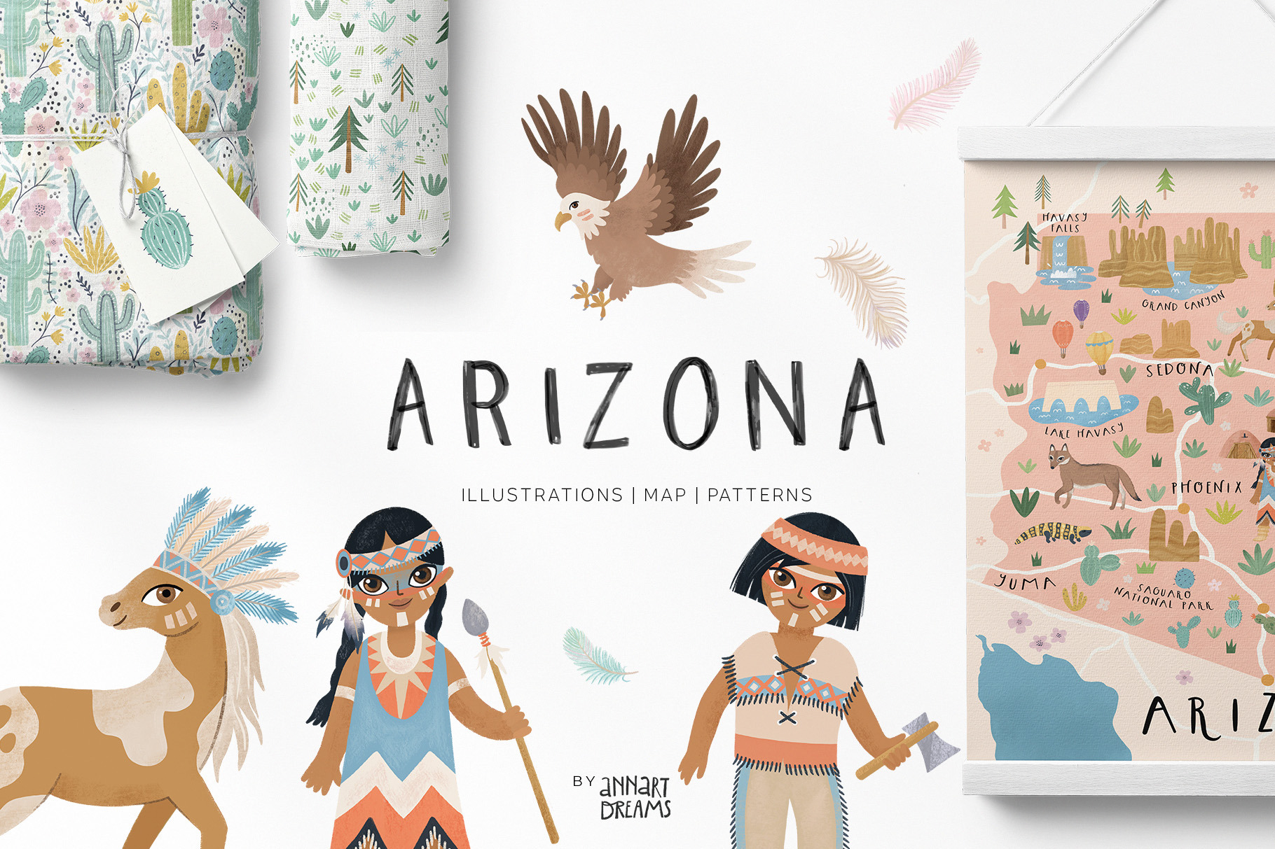 Arizona. Map & Patterns, a Decorative Illustration by annartdreams