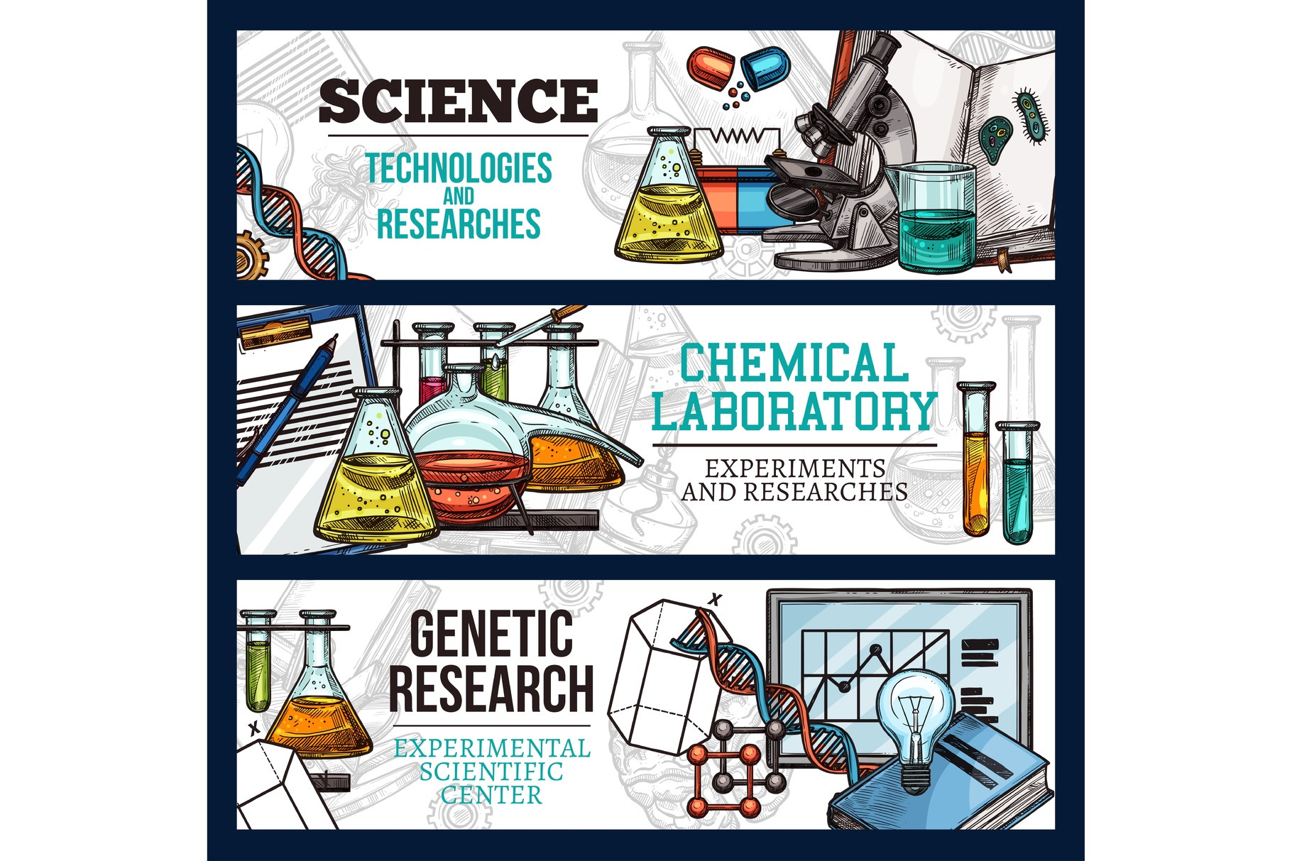 Vector sketch banners for science and research | Education ...
