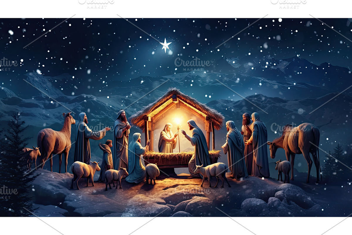 Nativity scene, christian Christmas, an Illustration by Neirfy