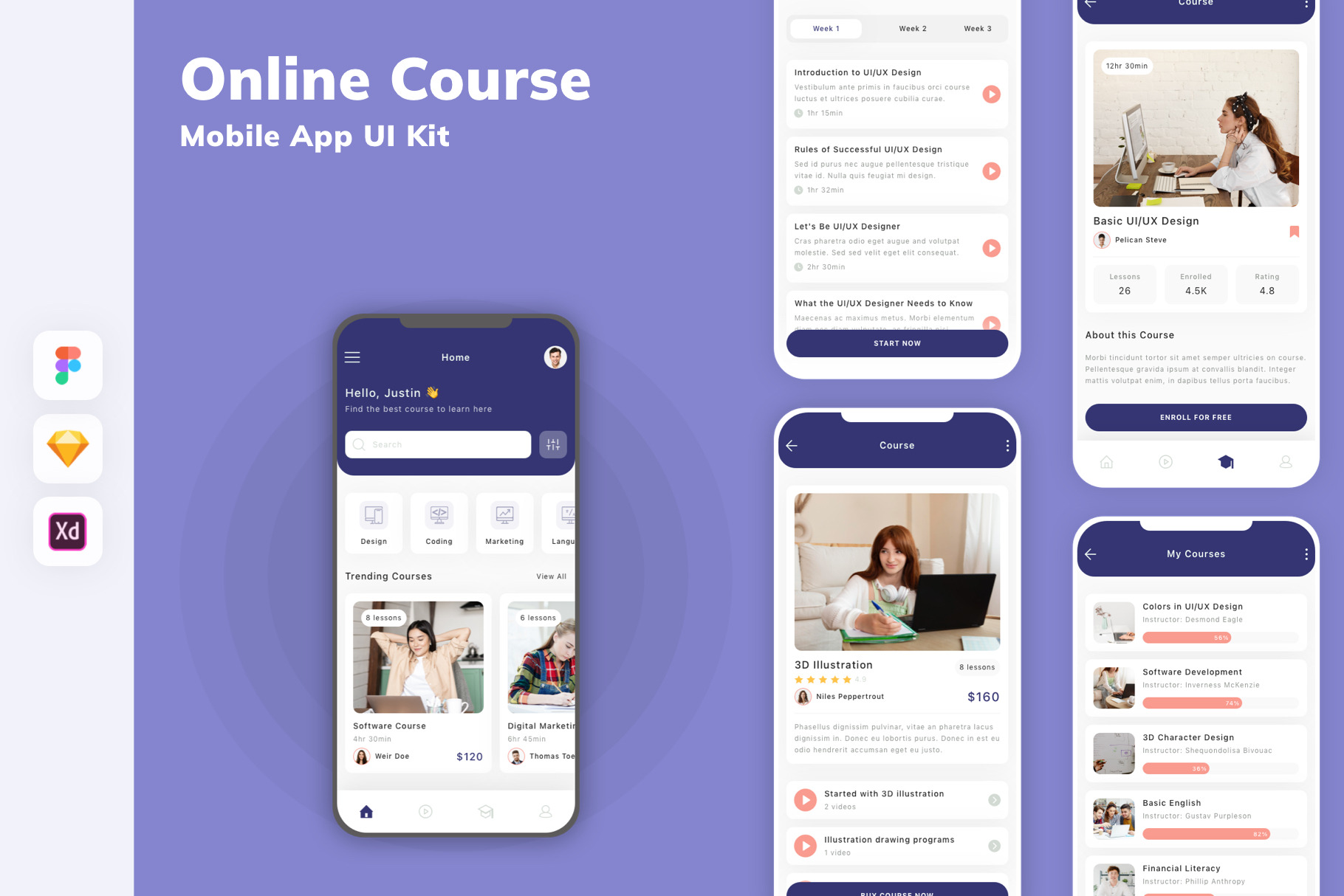 Online Course Mobile App UI Kit, an UI Kit Template by uicube