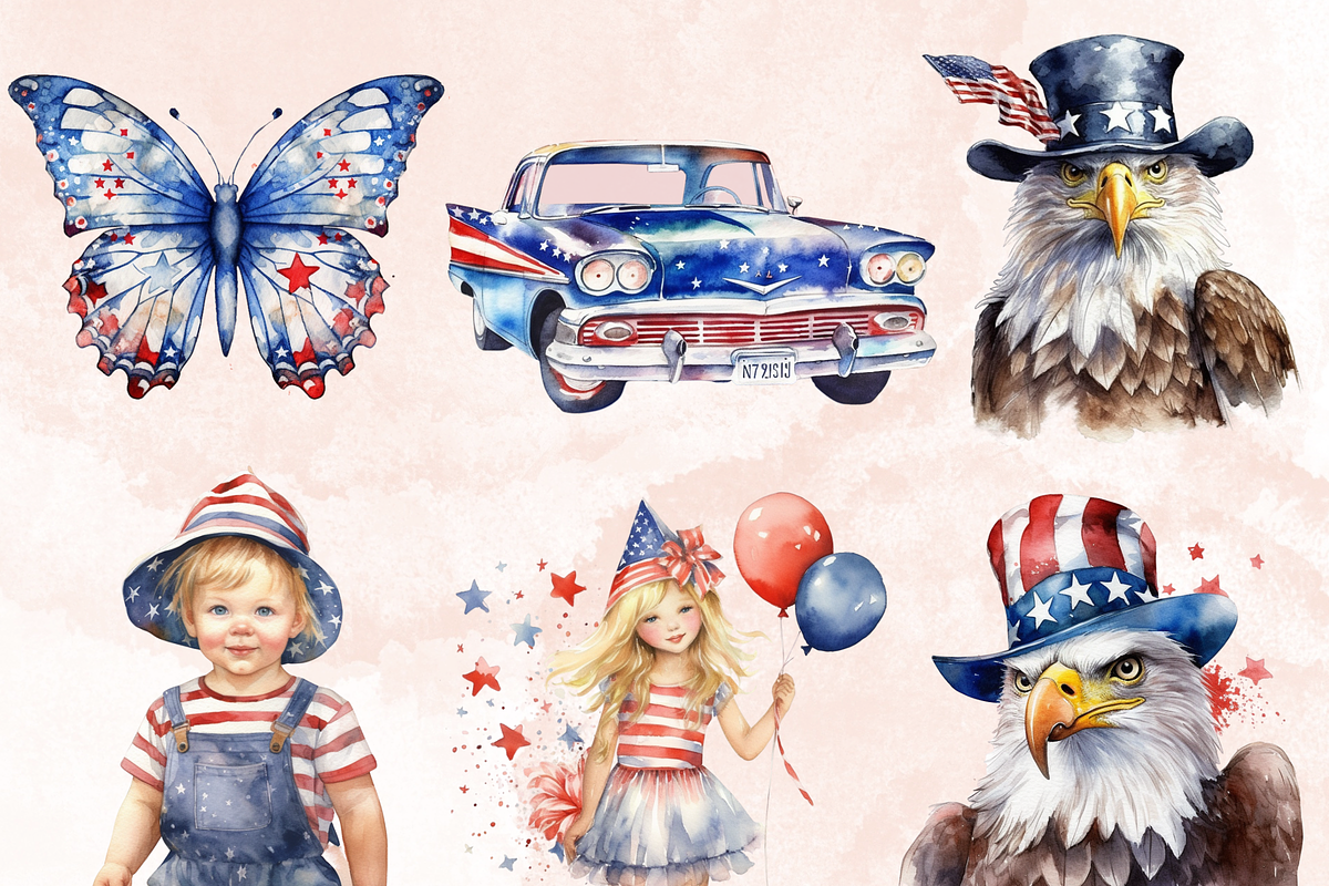 Watercolor 4th of July Clipart Bundle