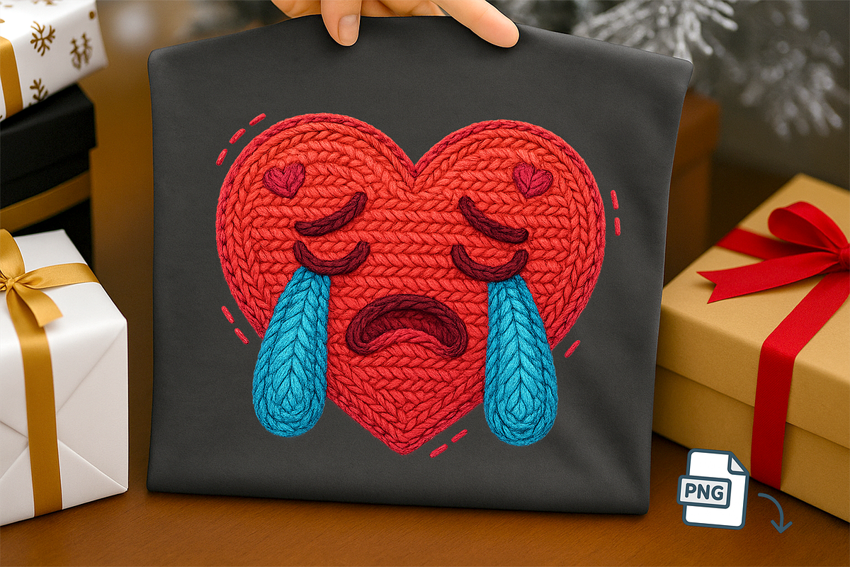 Faux Crochet Crying Heart PNG Sad
