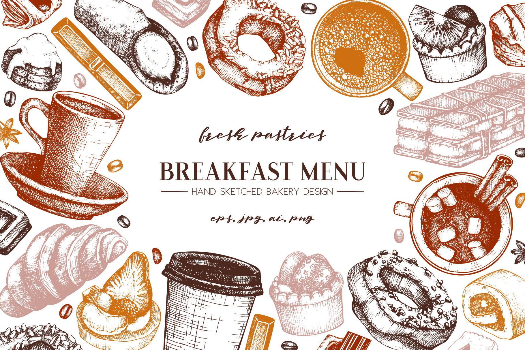 Vector Pastries Collection, a Food Illustration by Yevheniia