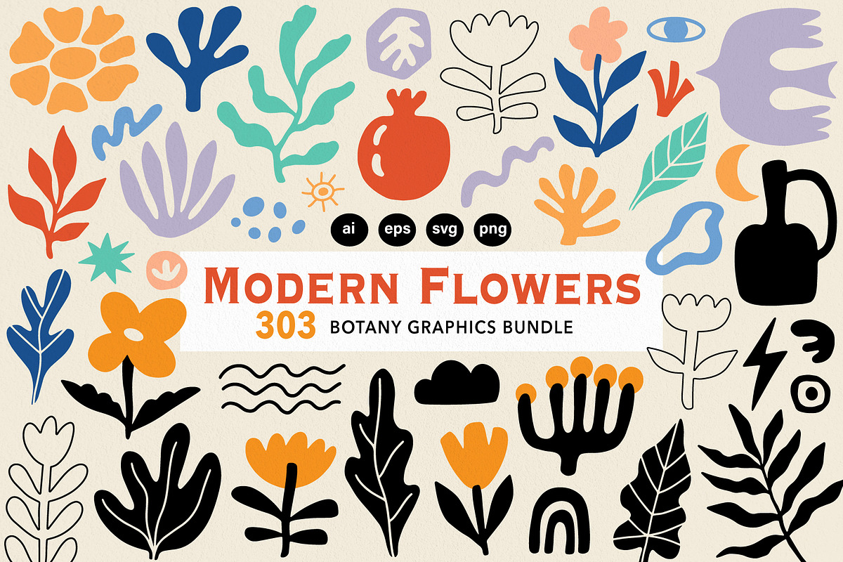303 Modern Flora Shapes and Patterns, an Object Graphic by Katrinelly