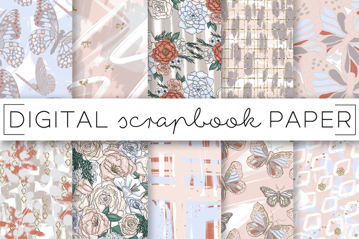 Floral Butterfly Digital Papers, a Pattern Graphic by TWG Designs
