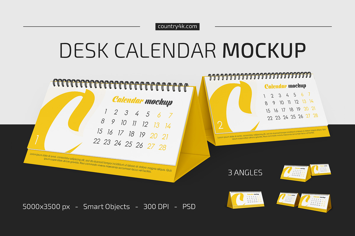Desk Calendar v01 Mockup Set, a Print Template by Country4k