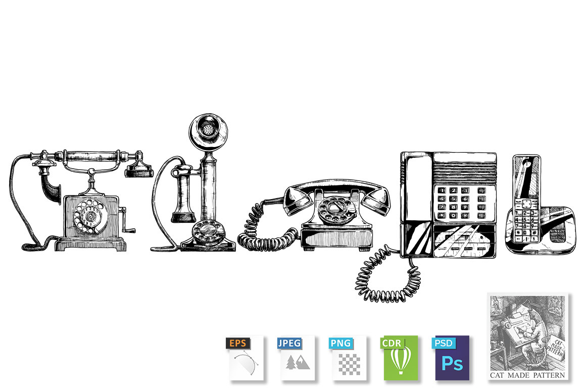 evolution set of telephone, an Object Graphic by CatMadePattern