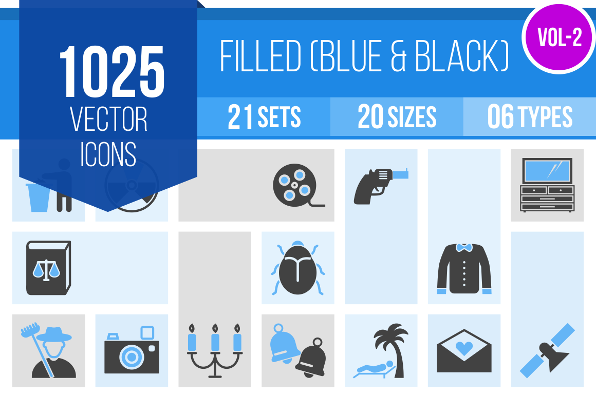 1025 Filled Blue & Black Icons (V2), an Icon by IconBunny