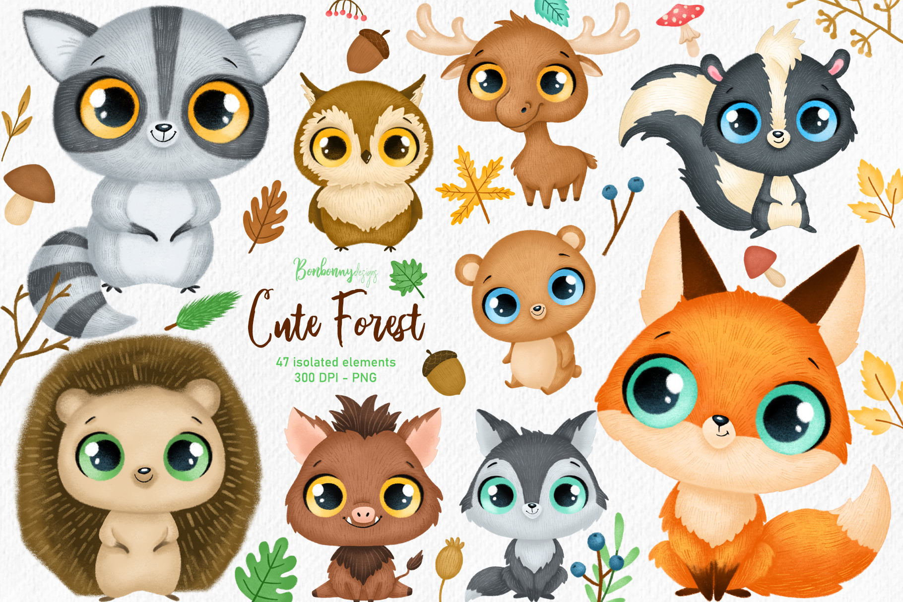 Forest Animals Clipart, an Animal Illustration by BonbonnyDesigns