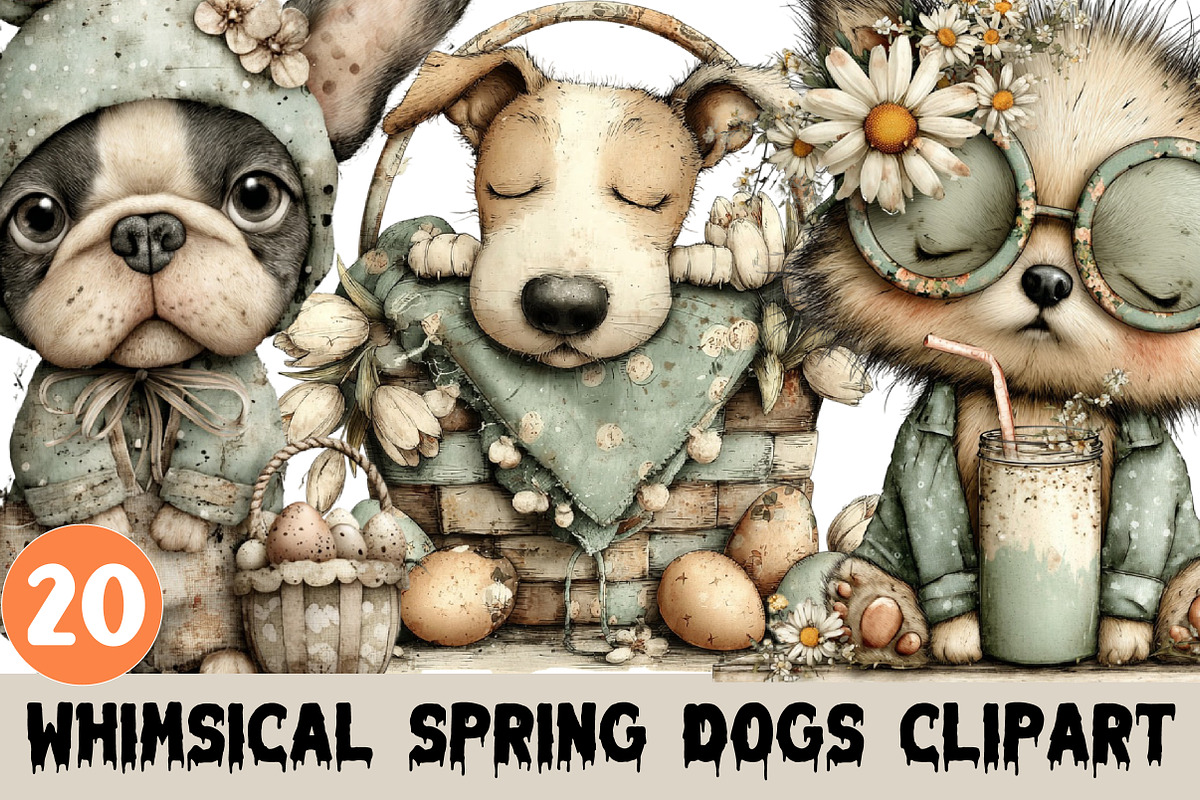 Whimsical Spring Dogs Clipart, a Graphic by CitraGraphics