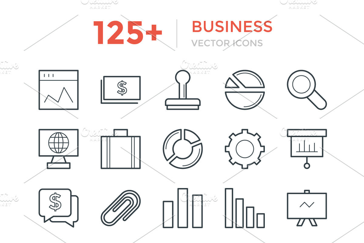 125+ Business Vector Icons, an Outline Icon by Vectors Market