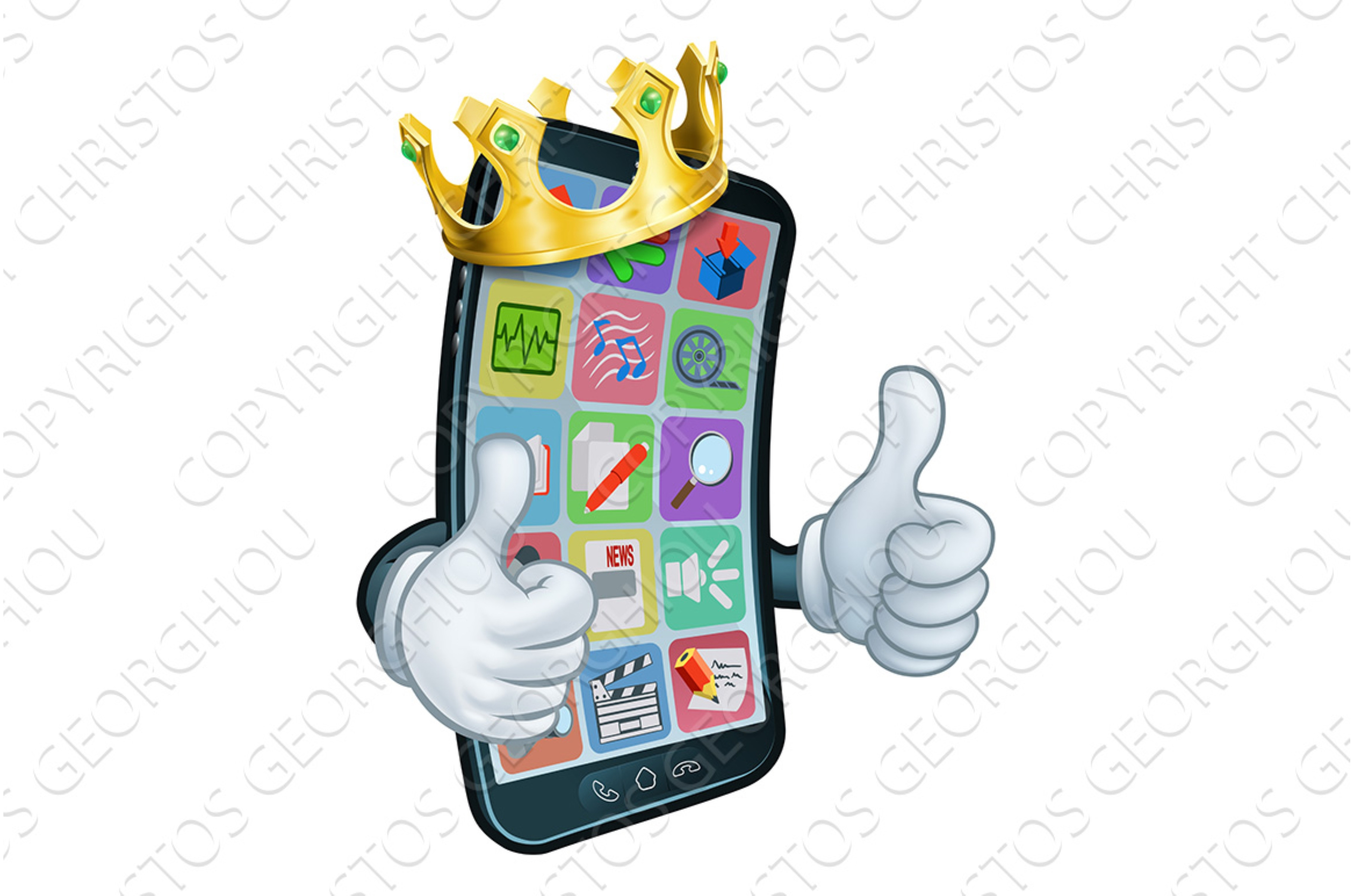Mobile Phone King Crown Thumbs Up, a Person Illustration by Christos ...