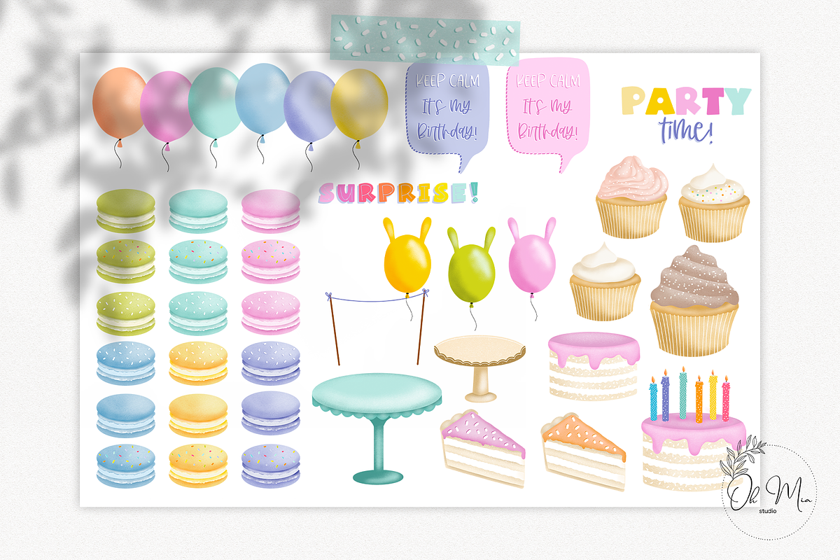 Birthday Party Clipart, an Illustration by Oh Mia Studio
