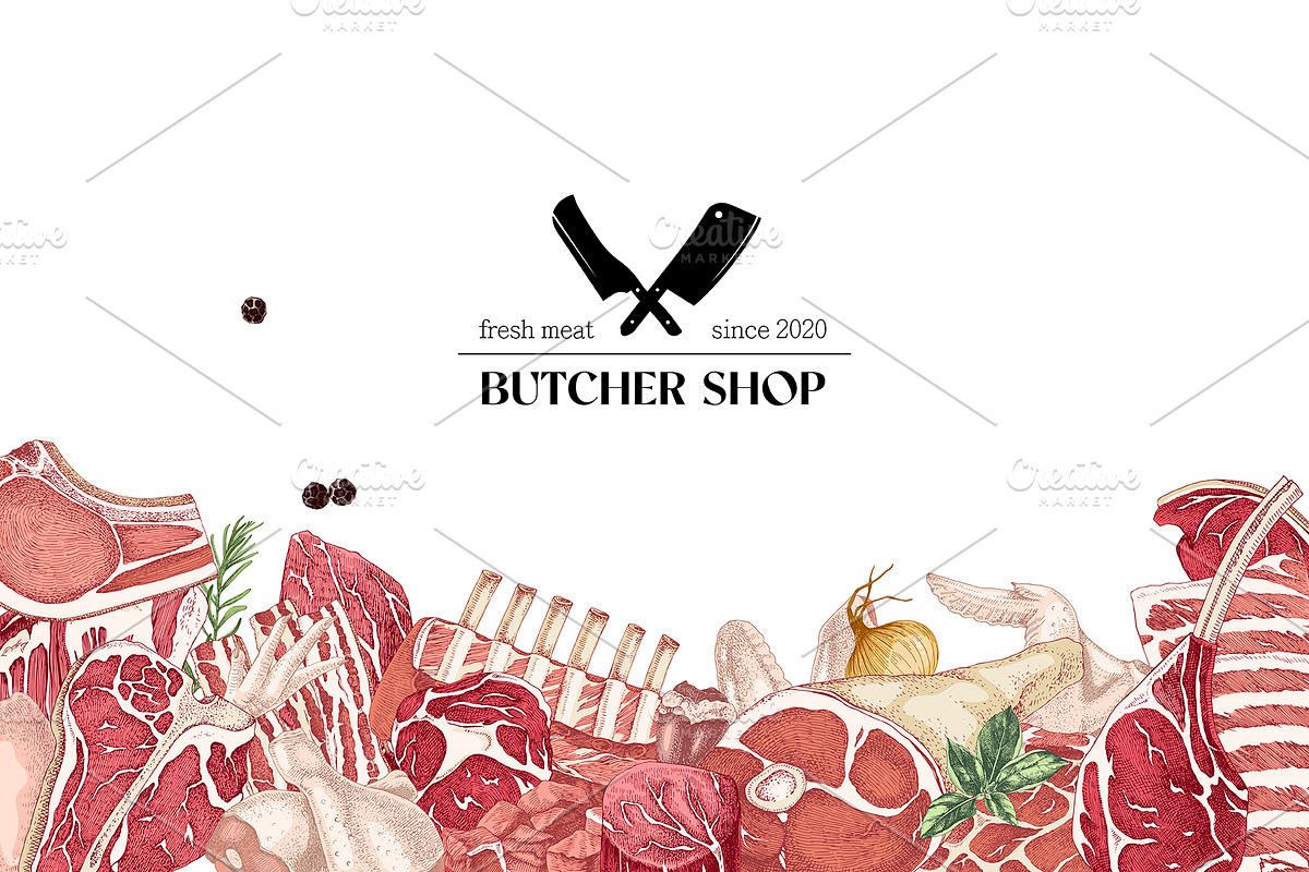 Ultimate meat set. Meat market, a Food Illustration by handsketched