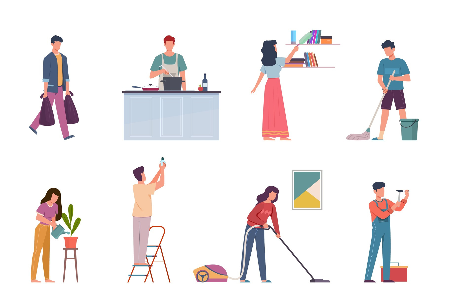 Household activities. Housekeeping, a Food Illustration by YummyBuum