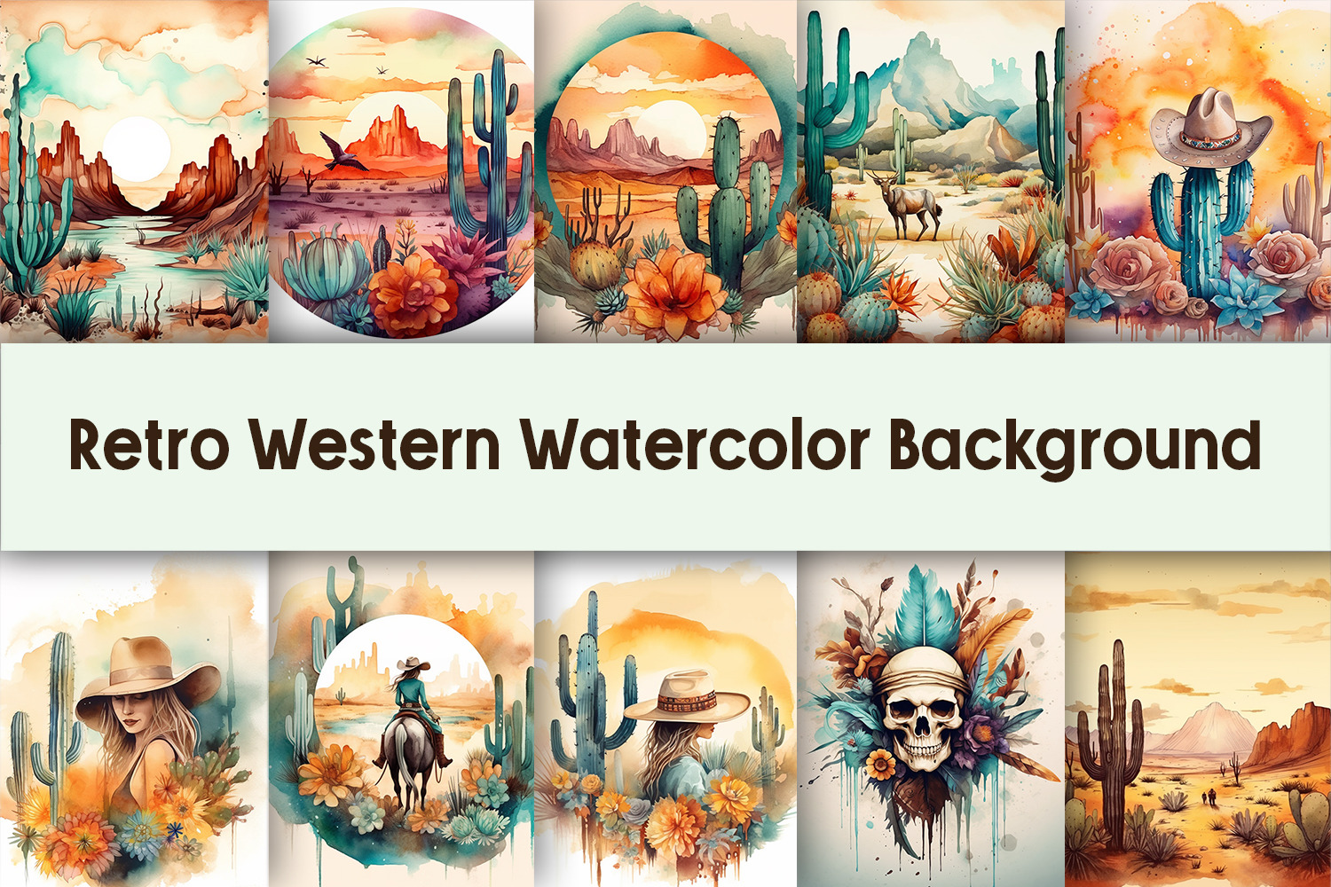 Retro Western Watercolor Background, a Background Graphic by AdriOP