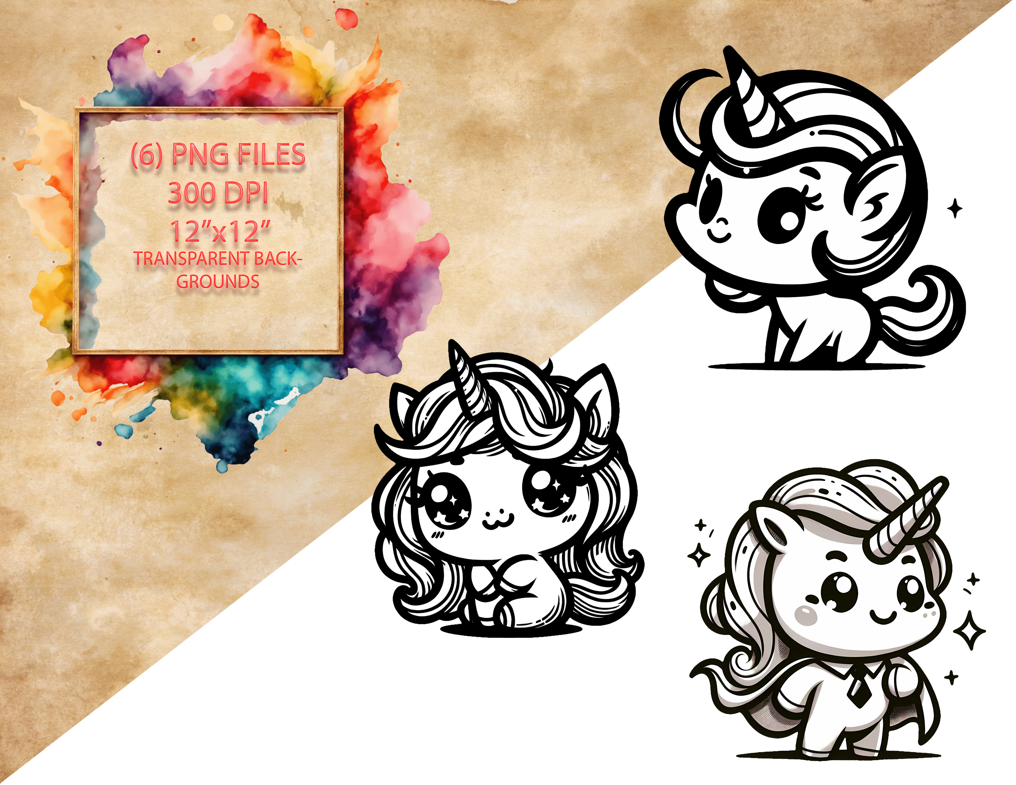 Line Art Unicorn Clipart Set, an Animal Illustration by DoubleTwists