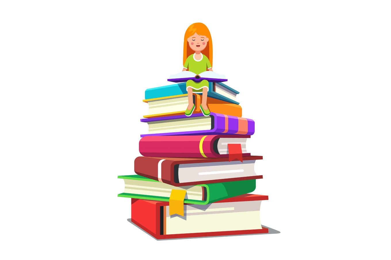 Girl sitting on a pile of big books and reading, an Object Graphic by ...