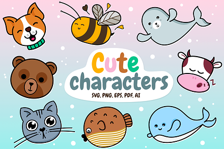 Cute Animal Heads Clip Art | Animal Illustrations ~ Creative Market
