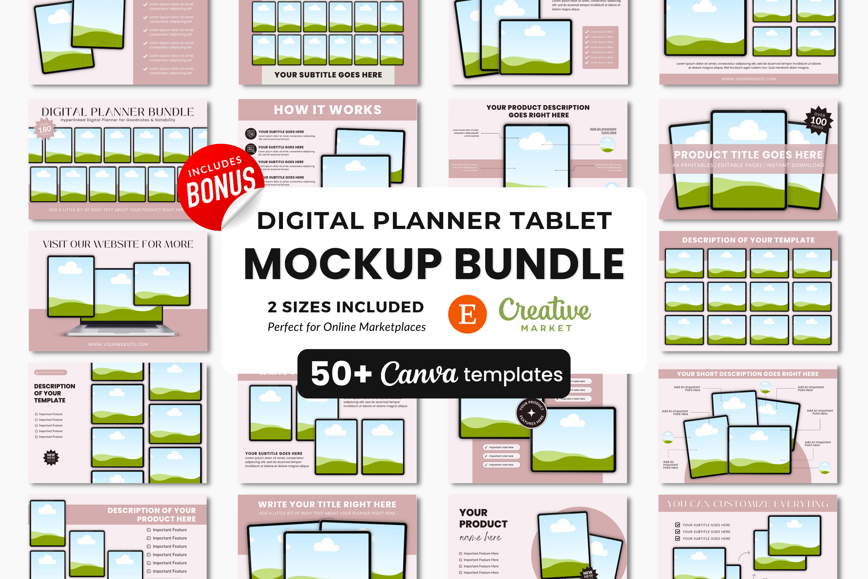 Tablet Canva Mockup Templates Bundle | Creative Market