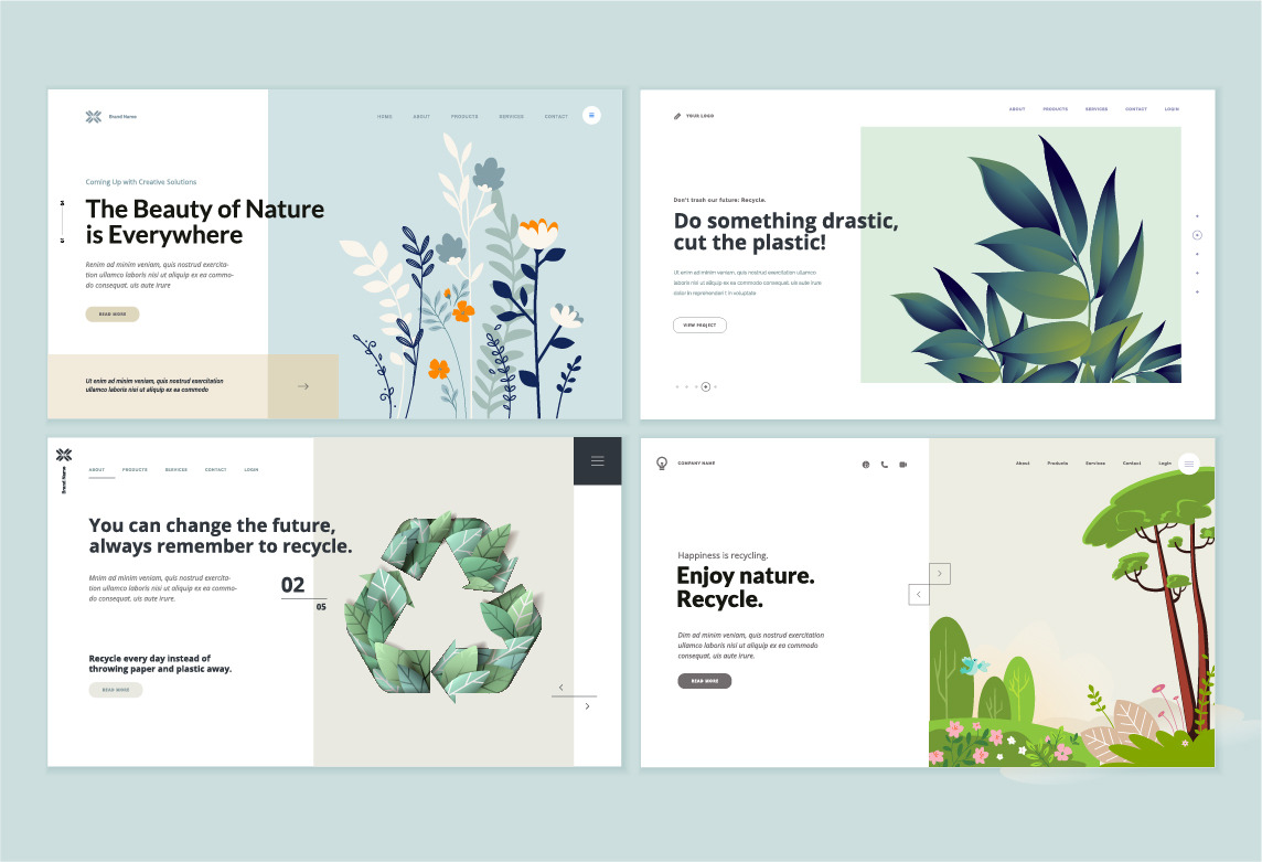 Set of flat design web pages, a Templates & Theme by PureSolution