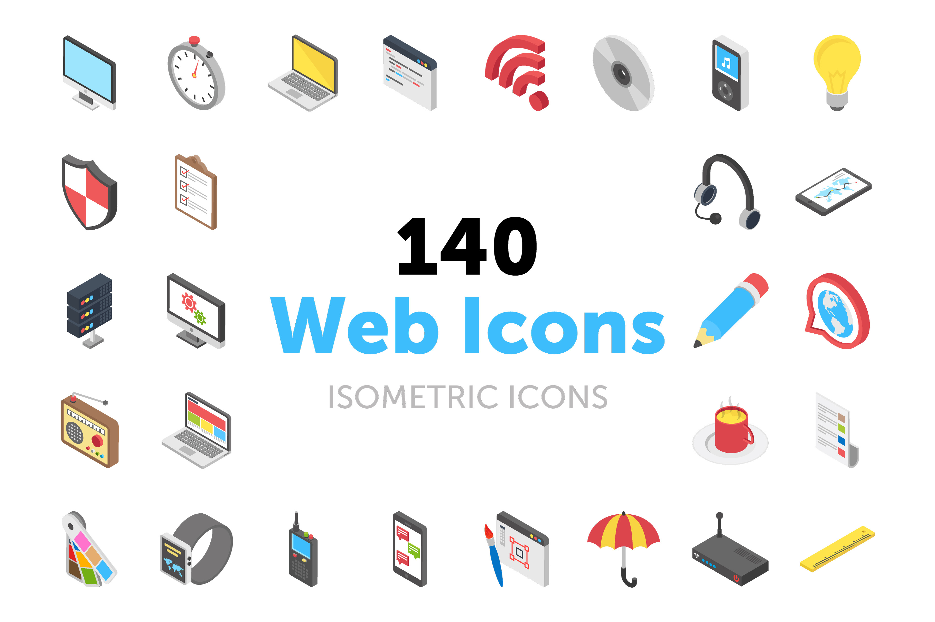 140 Web Isometric Vector Icons, an Icon by Vectors Market