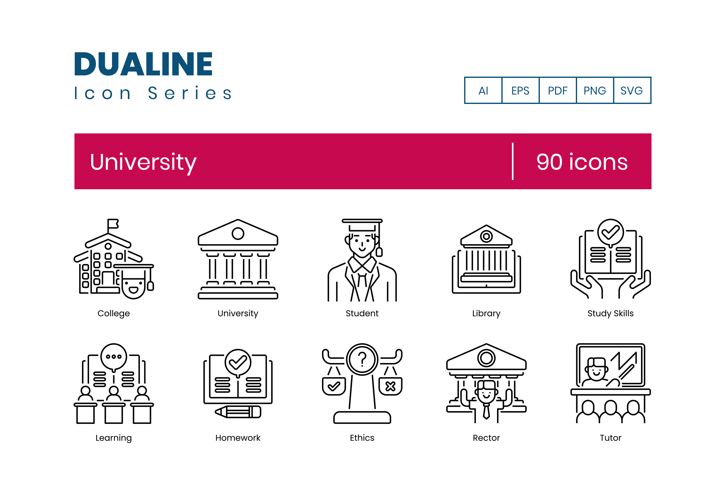 90 University Icons - Dualine Series, an Outline Icon by Flat Icons