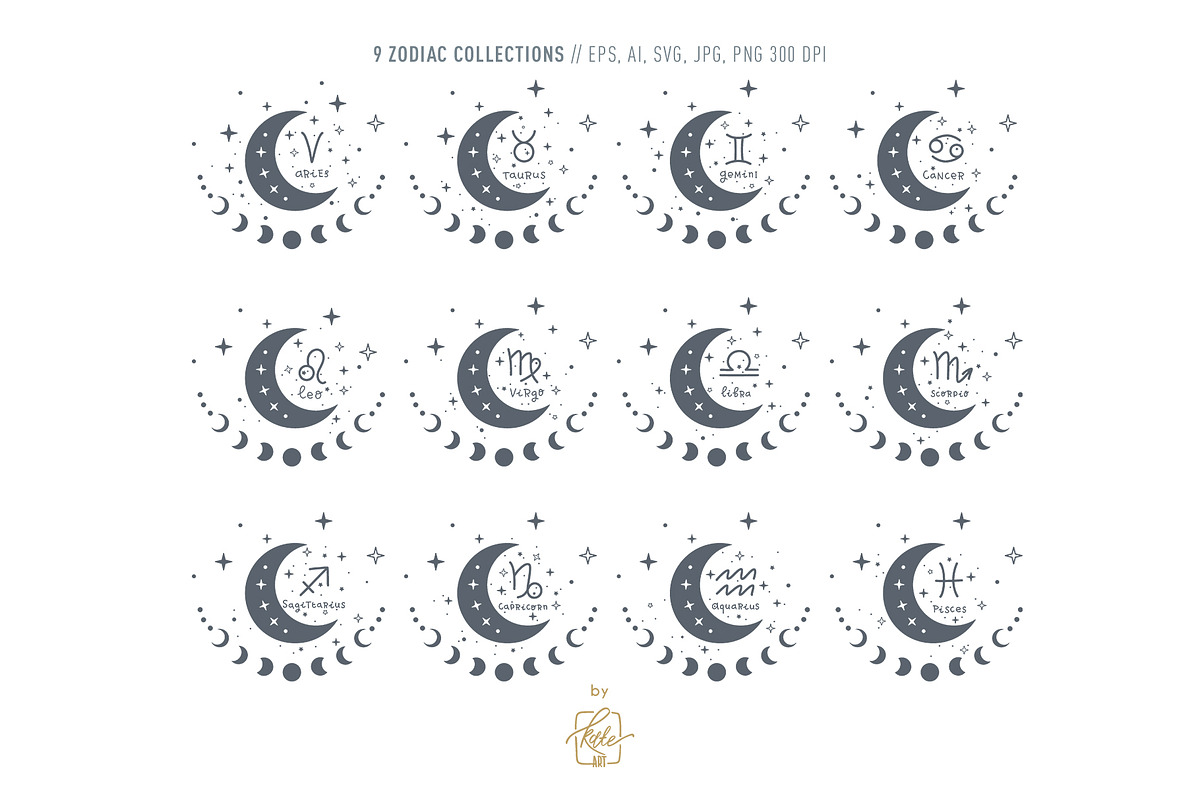 ZODIAC SIGNS LINE ART | Creative Market