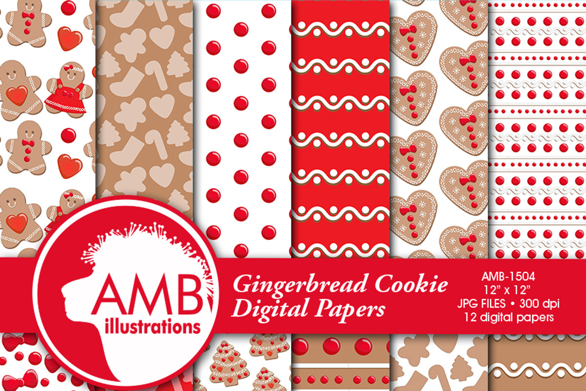 Christmas Gingerbread Papers, 1504, a Pattern Graphic by AMBillustrations