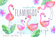 Watercolor Tropical Flamingo Clipart, an Illustration by PaperSphinx