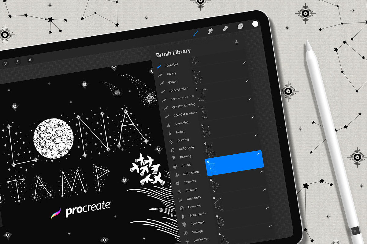 La Luna-stamp brush Procreate, a Brush Add-On by Moonflora