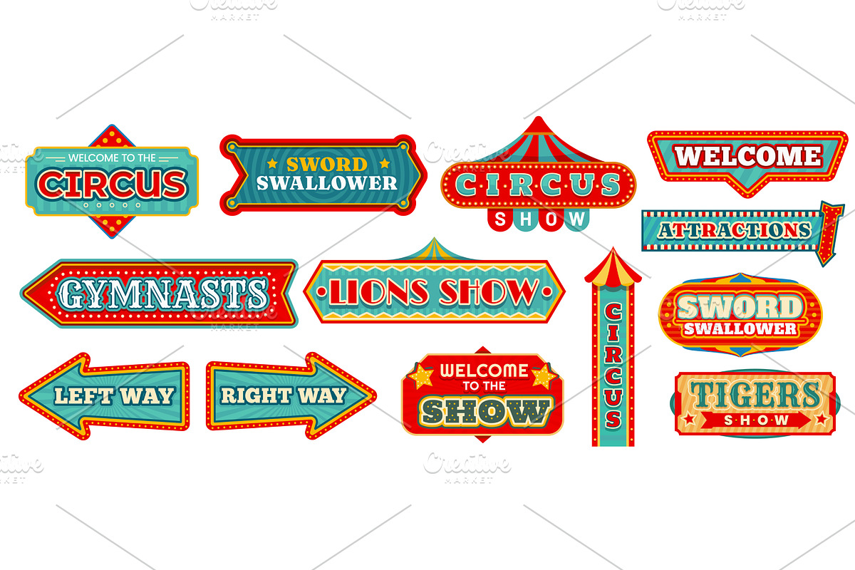 Circus carnival signs and arrows, an Illustration by Vector Tradition