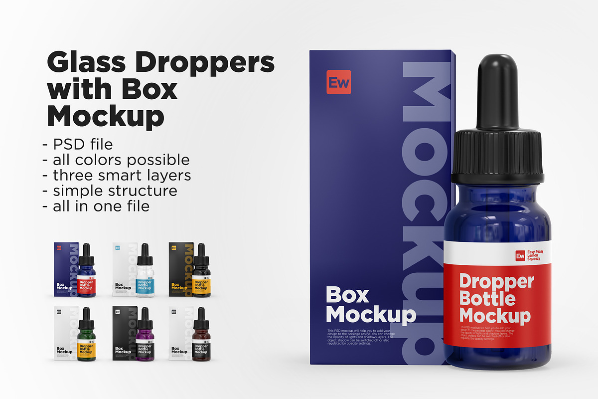 PACK Droppers with a Box Mockup, a Packaging Mockup by easy.way